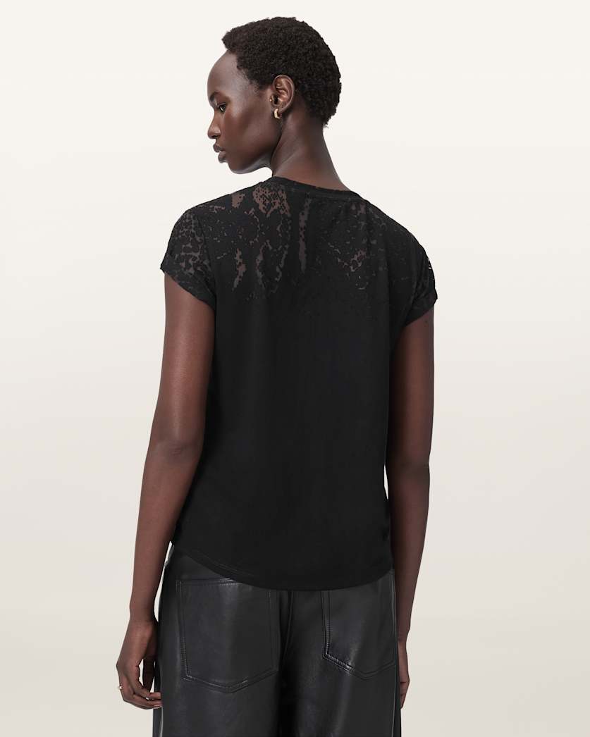 Anna Snake Print Devore T-Shirt Black | ALLSAINTS